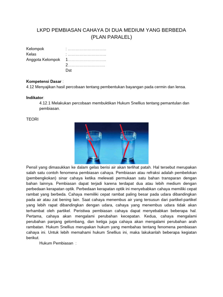 Pembiasan Cahaya di Dua Medium | PDF