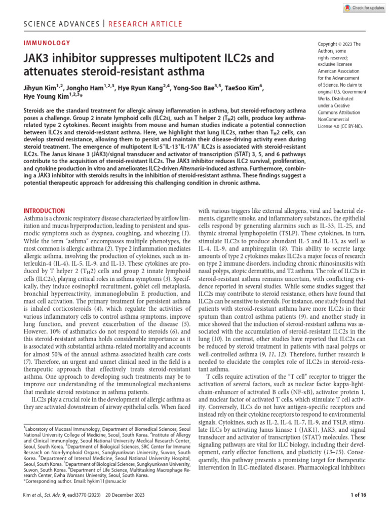 JAK3 Inhibitor Suppresses Multipotent ILC2s and Attenuates Steroid ...