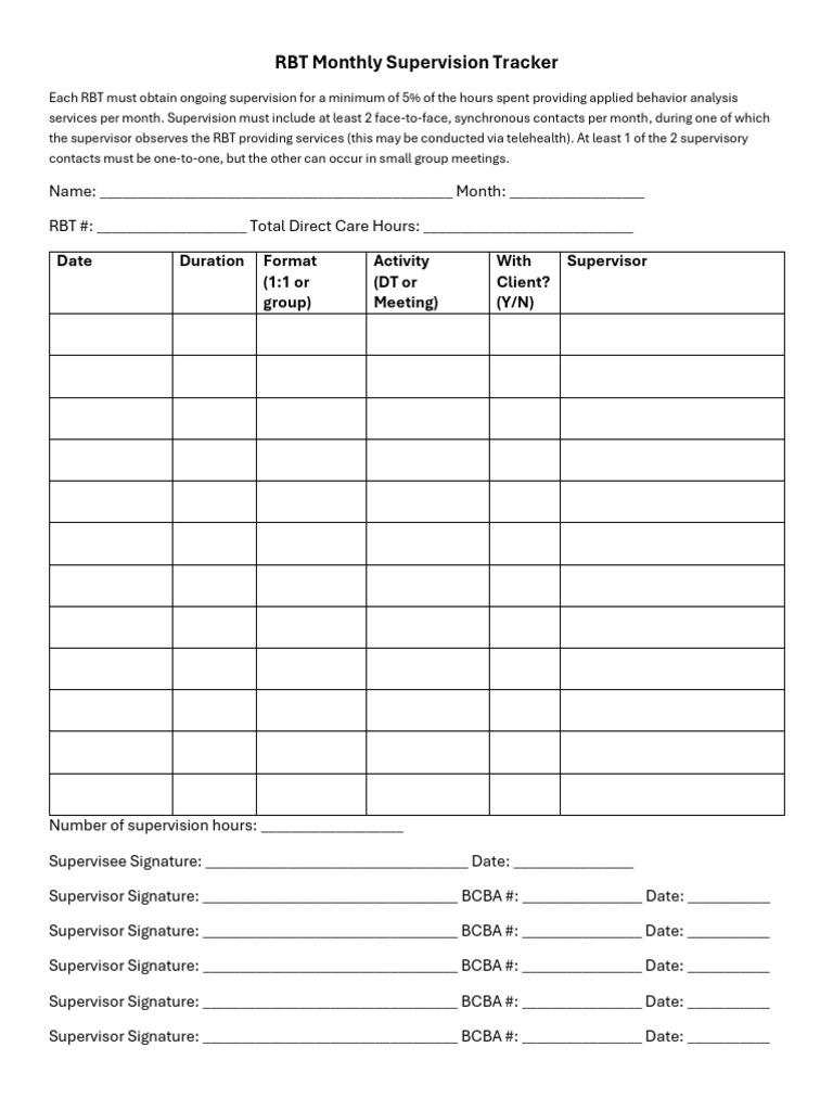 RBT Supervision Tracking Template | PDF