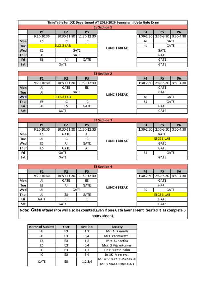 ECE Department Timetable AY 2025-2026 | PDF