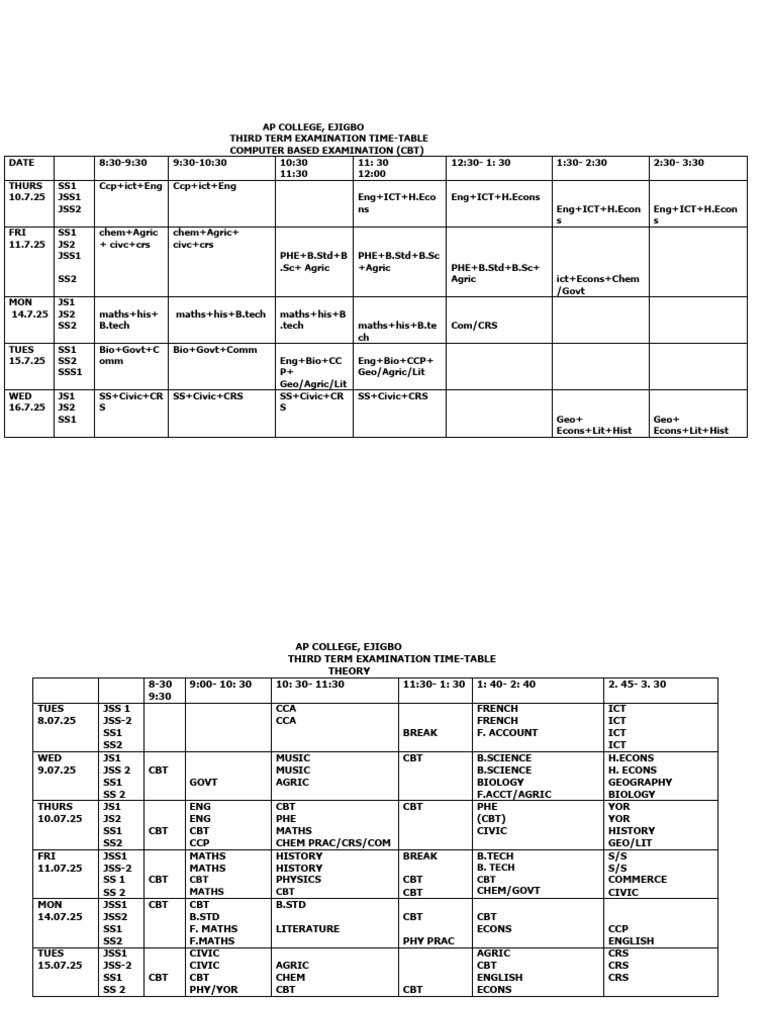 3RD Term Time-Table - Edited | PDF