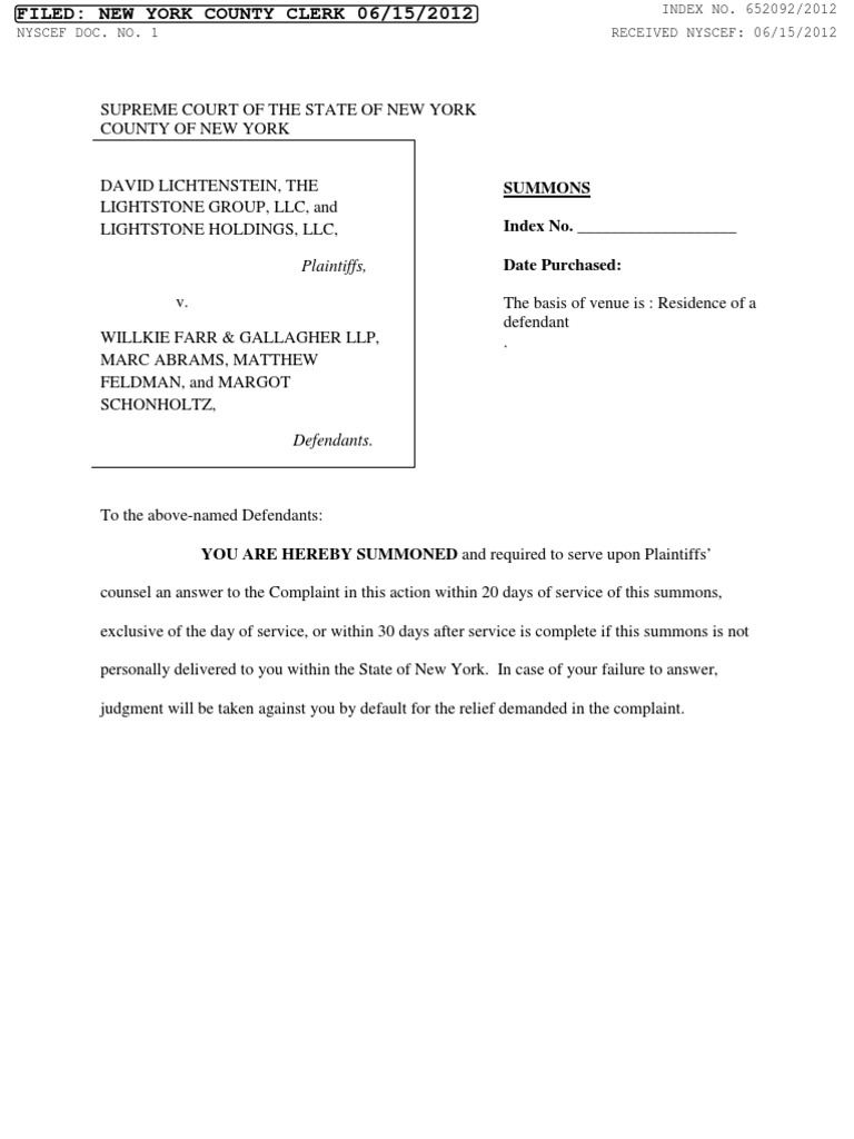 DAVID LICHTENSTEIN, THE LIGHTSTONE GROUP, LLC, and LIGHTSTONE HOLDINGS ...