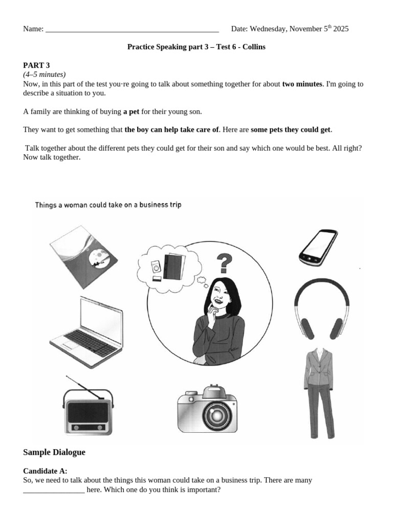 Practice Speaking Part 3 - Test 6 - Collins | PDF