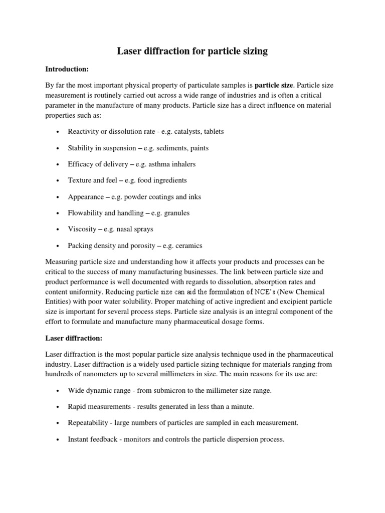 Laser Diffraction For Particle Sizing Pdf Scattering Optics
