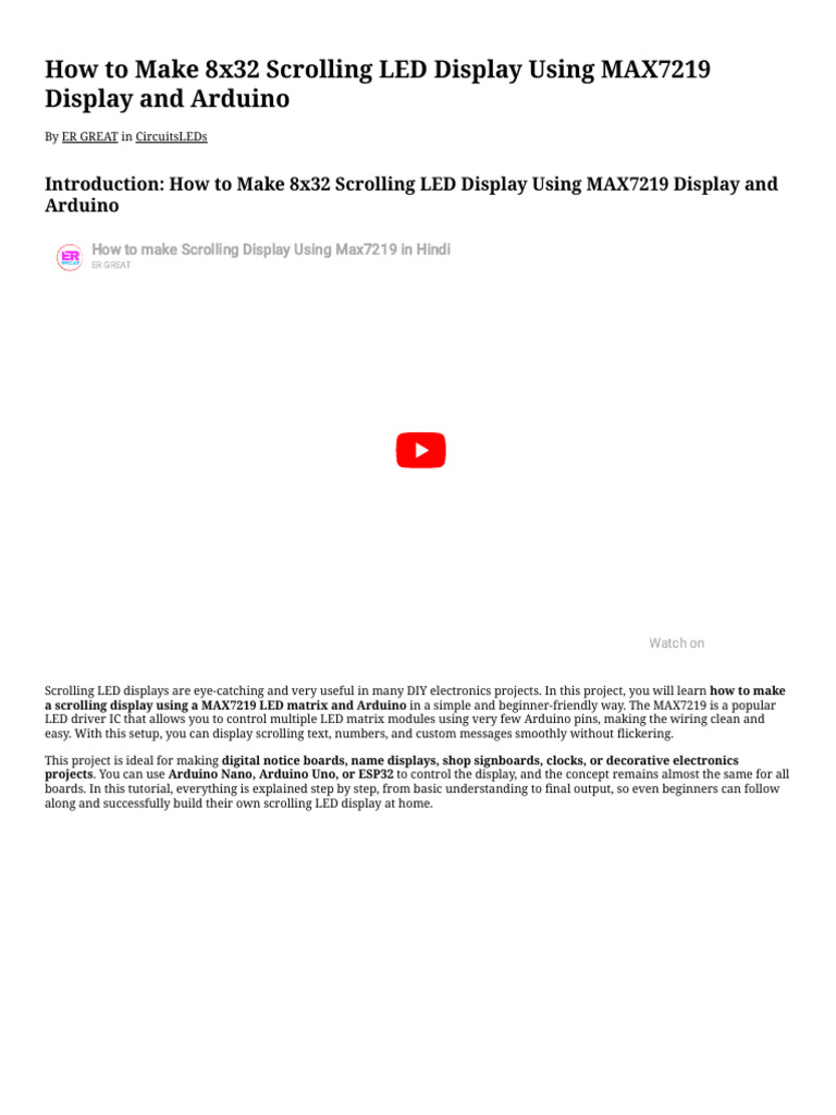 How To Make 8x32 Scrolling LED Display Using MAX7219 Display and ...