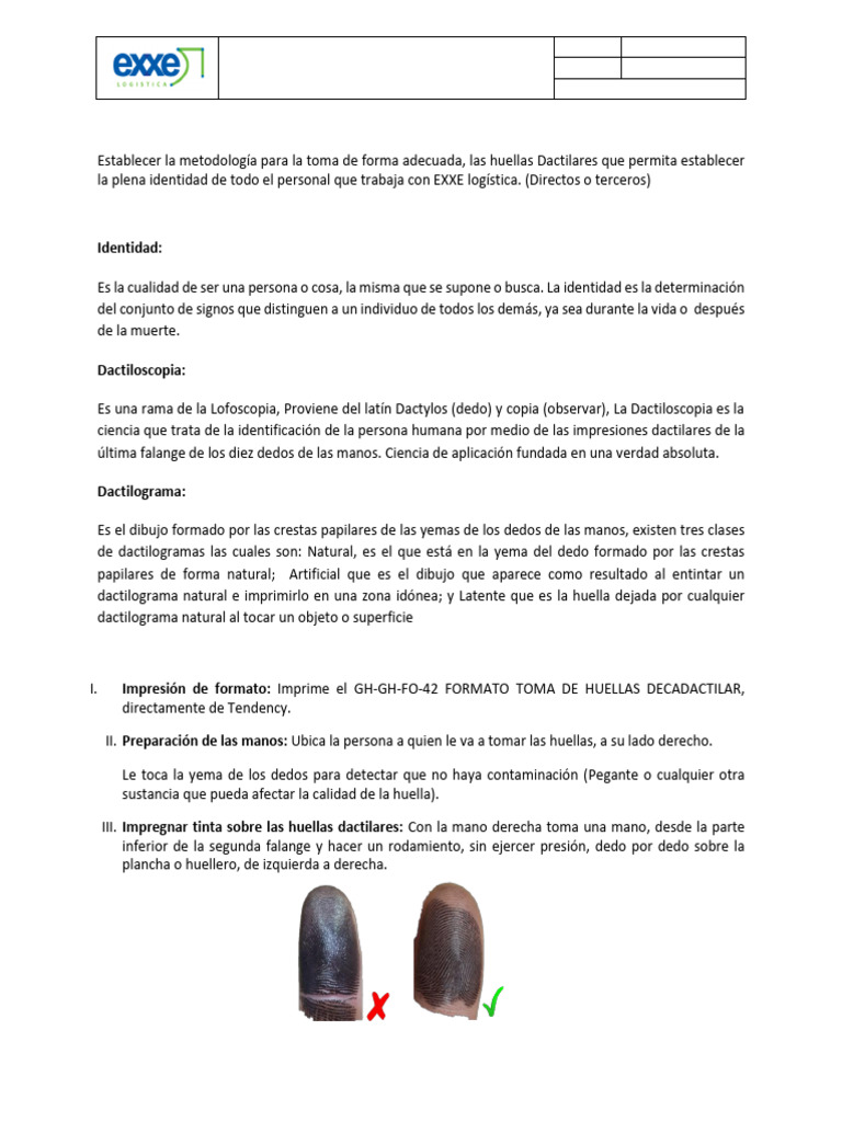 Instructivo para Toma de Huellas Dactilares | PDF | Huella dactilar
