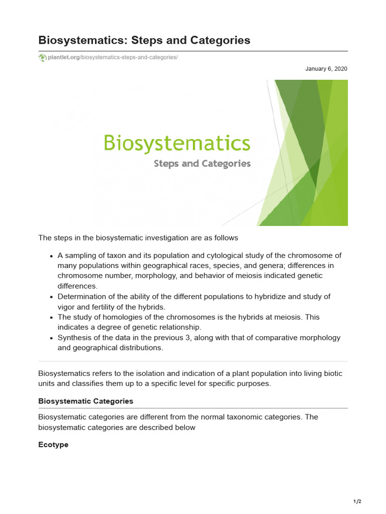 Biosystematics Steps and Categories | PDF | Taxonomy (Biology) | Hybrid ...