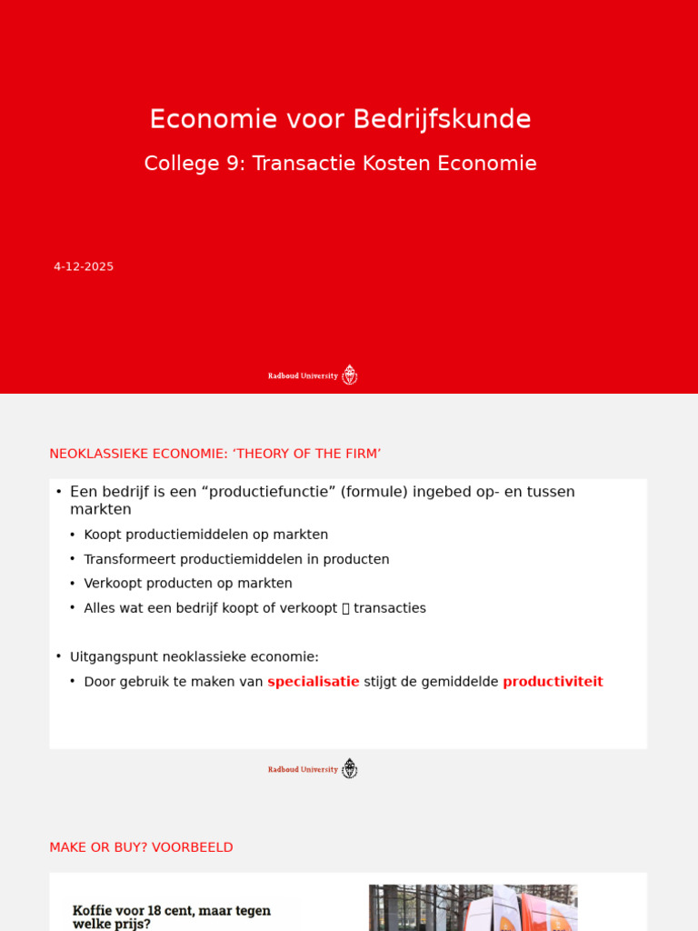 College 9 Transactie Kosten Economie 4-12-2025 | PDF