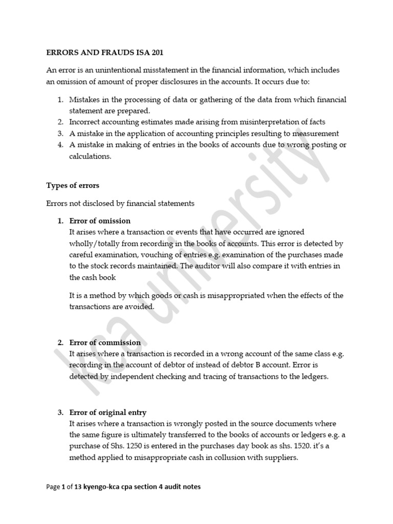 Errors and Frauds in Auditing Explained | PDF | Audit | Fraud
