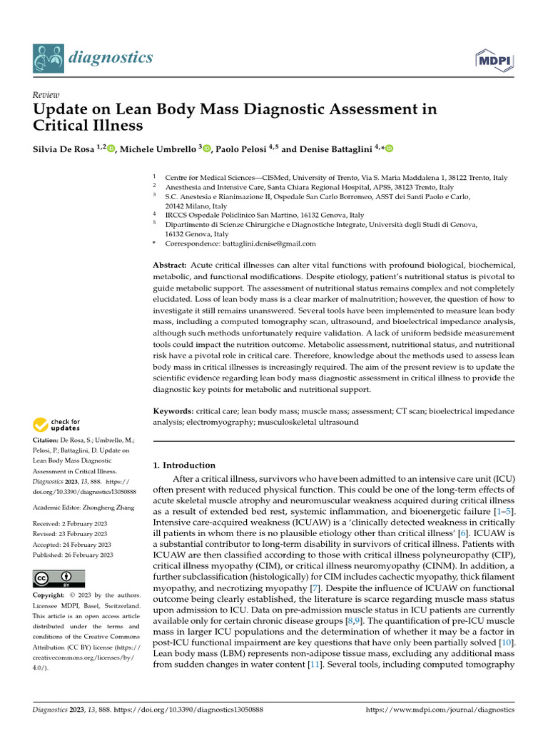 Lean Body Mass Assessment in Critical Care | PDF | Ct Scan | Medical ...