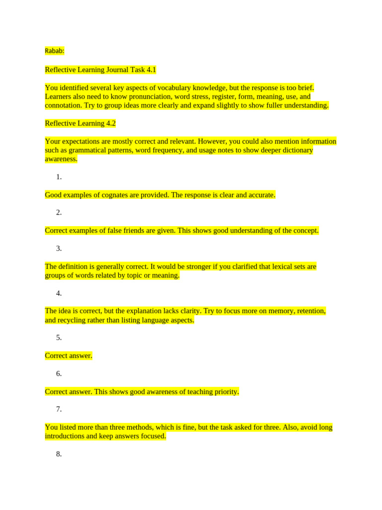 Vocabulary Knowledge Assessment Feedback | PDF | Vocabulary | Learning