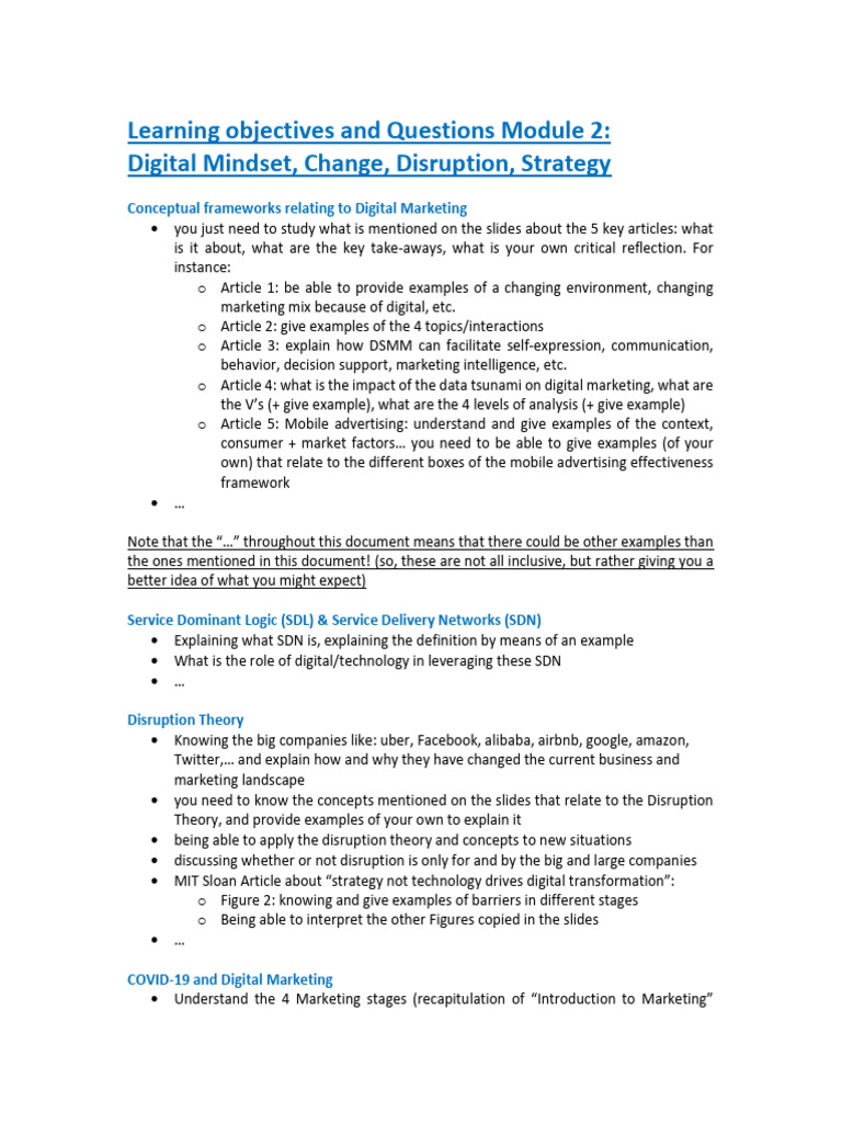 Learning Objectives and Questions Module 2 | PDF | Marketing | Digital ...
