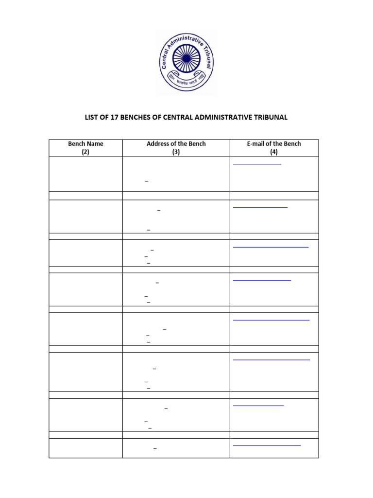 Central Administrative Tribunal Benches List | PDF