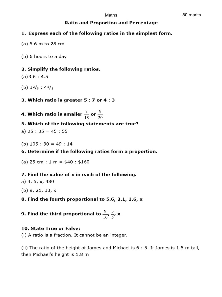 Ratio, Proportion, and Percentage Exercises | PDF | Ratio | Mathematics