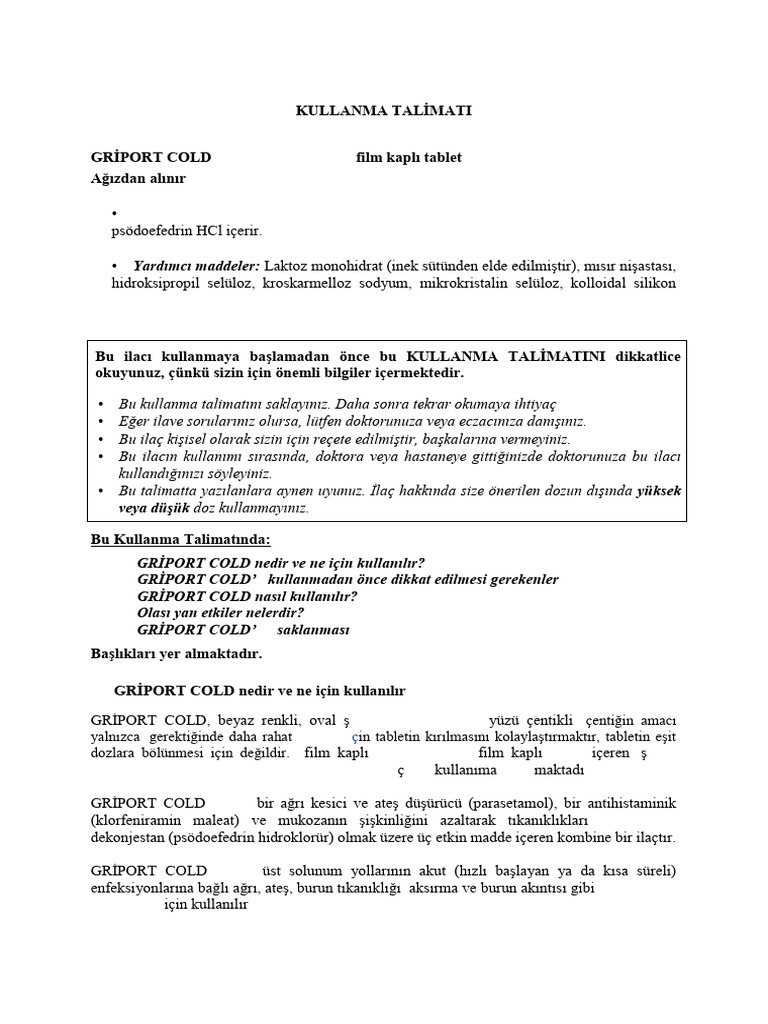 18862 Griport Cold 650 Mg 4 Mg 30 Mg Film Kapli Tablet Kt | PDF
