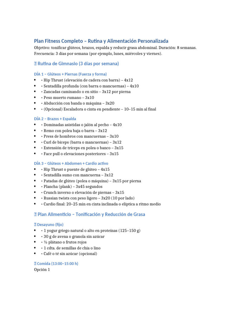 Plan Fitness Completo Rutina y Alimentacion | PDF | ensalada | Alimentos