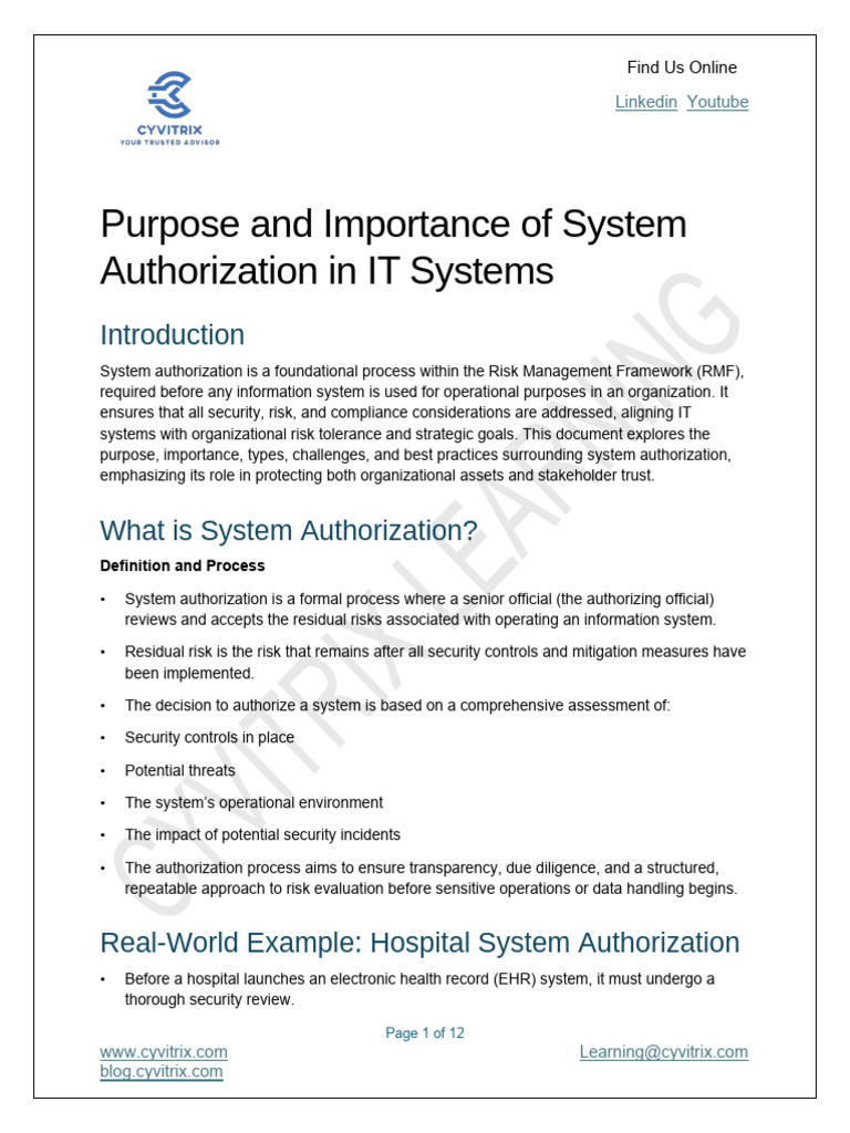 Purpose and Importance of System Authorization in IT Systems | PDF ...