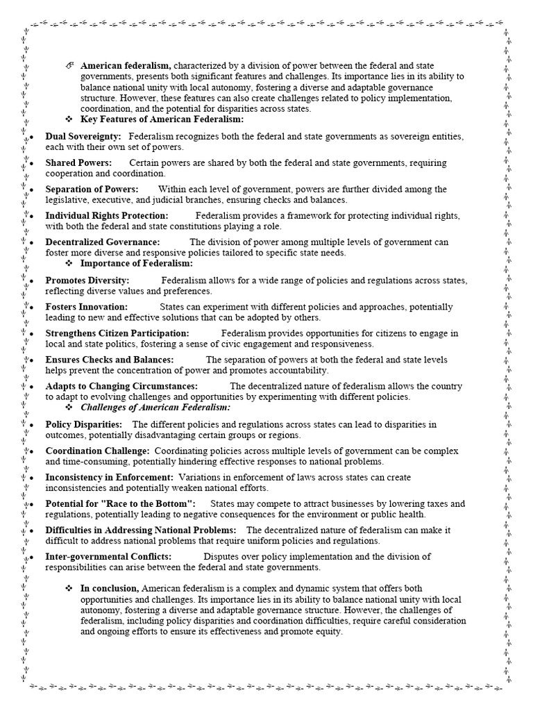 Understanding American Federalism: Key Features and Challenges | PDF ...
