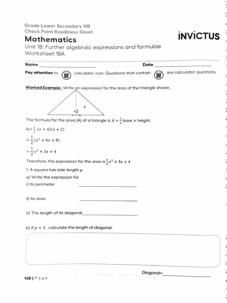 Sr. No 22 Unit 18 Algebric Expression and Formula Spiral Workbook | PDF