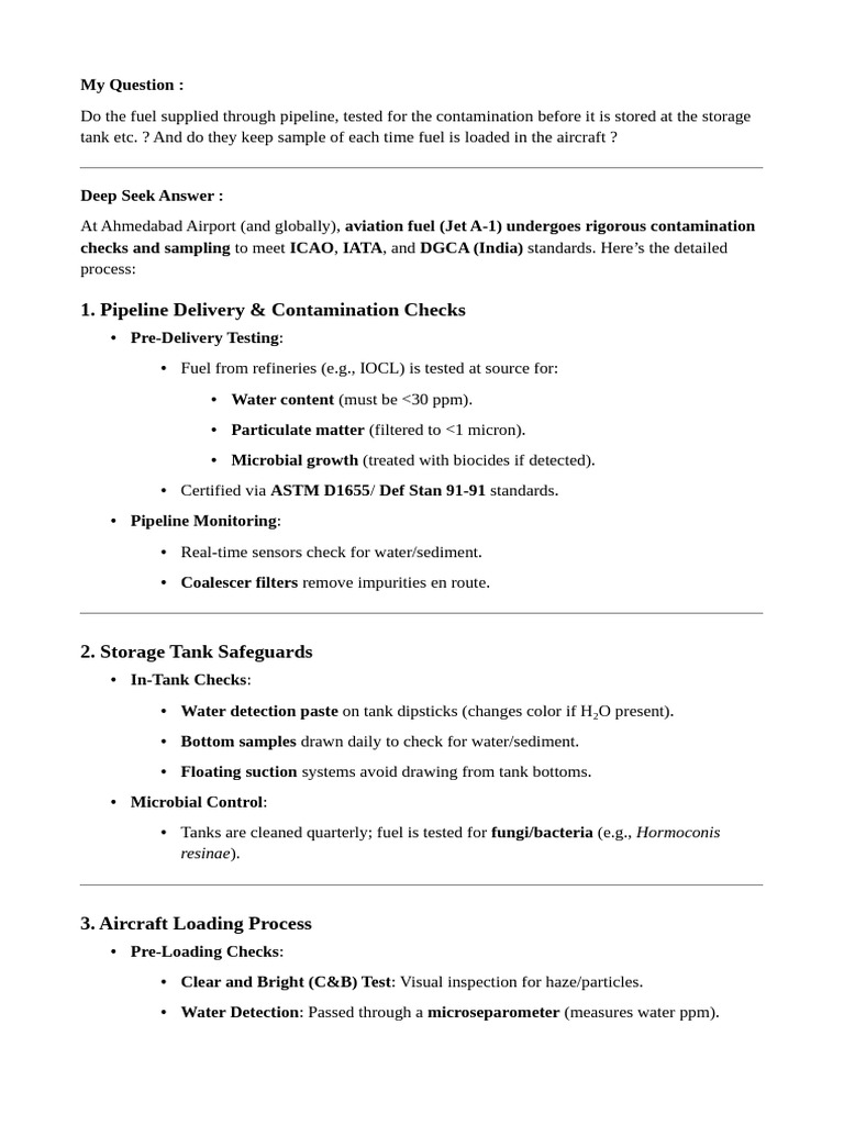 Aviation Fuel Contamination Checks Process | PDF | Fuels | Aviation
