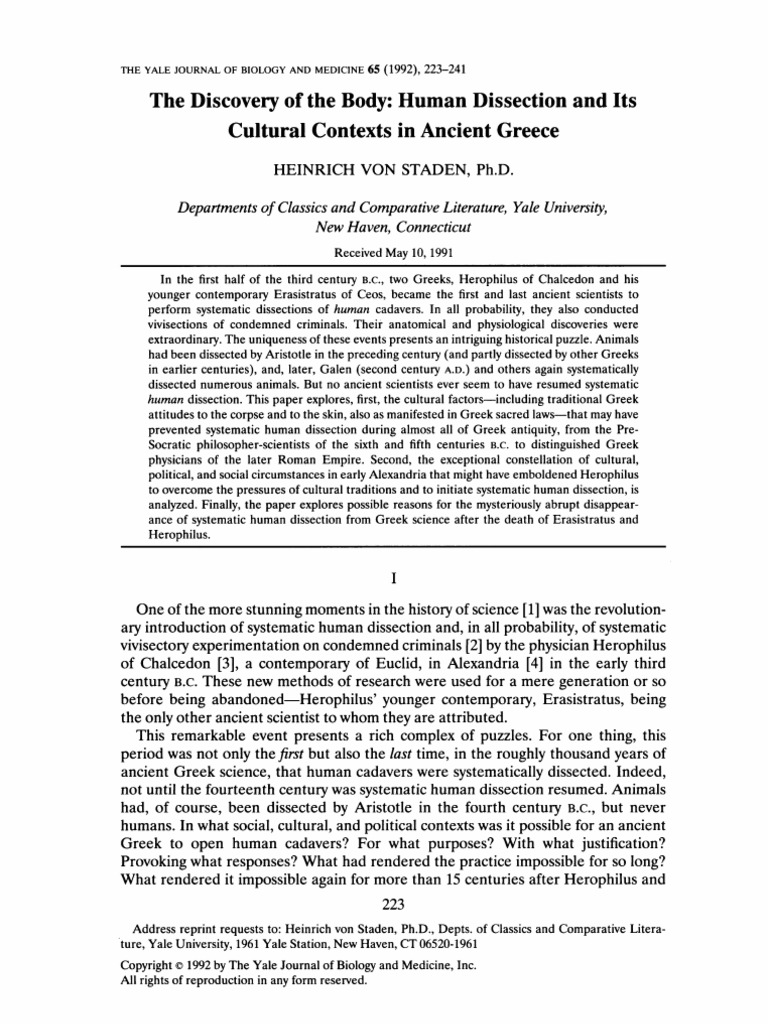 The Discovery of The Body: Human Dissection and Its Cultural Contexts ...