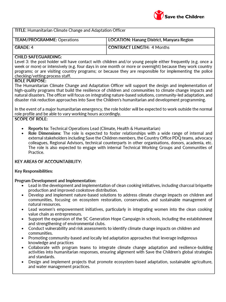 JD Humanitarian Climate Change and Adaptation Officer | PDF | Natural ...