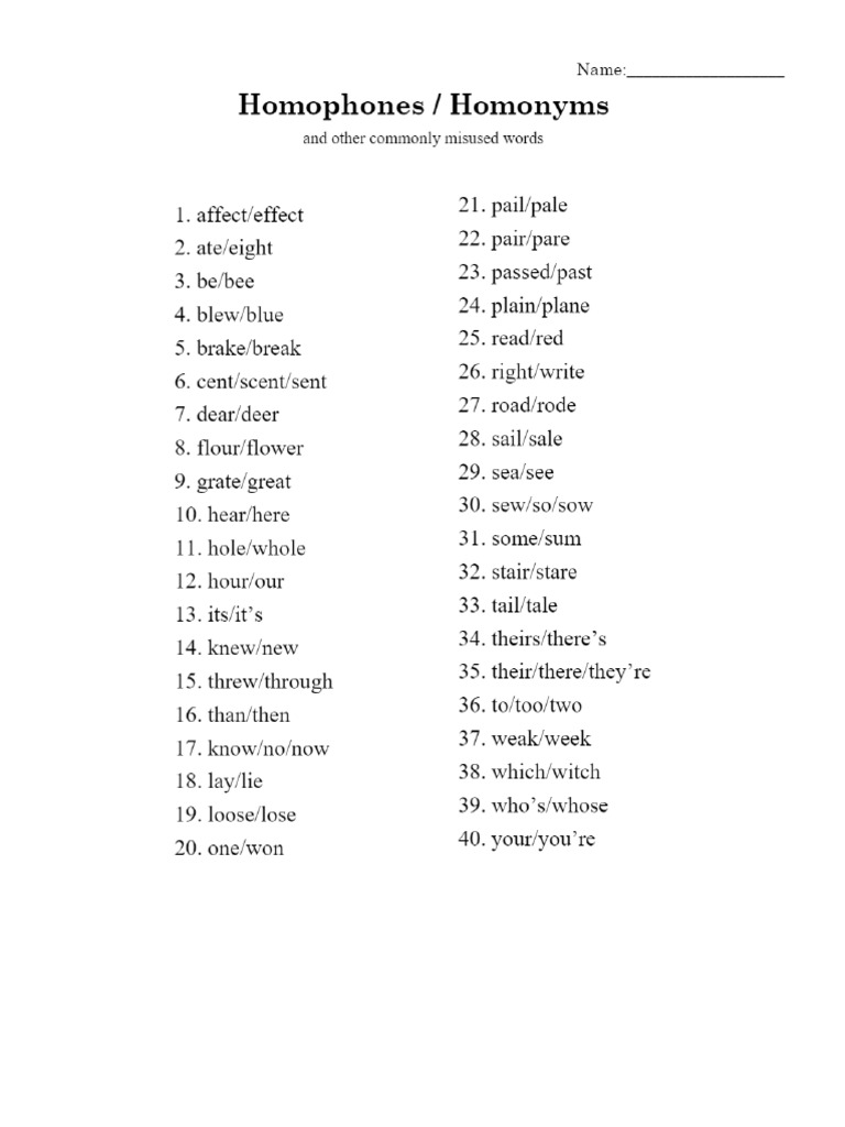 Homophone Worksheets | PDF