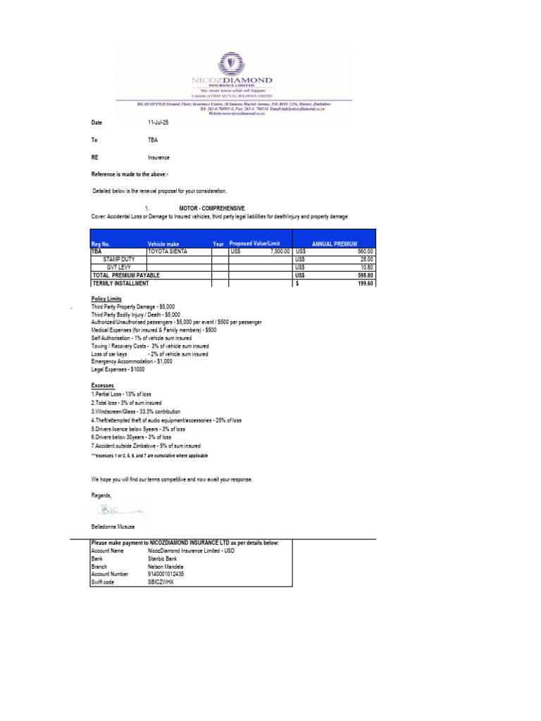 Comprehensive Motor Insurance Renewal Proposal | PDF | Insurance | Vehicles