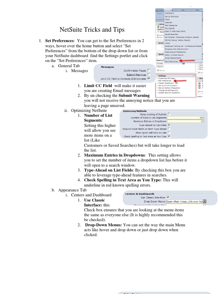 NetSuite Tricks and Tips | PDF | Menu (Computing) | Tab (Gui)