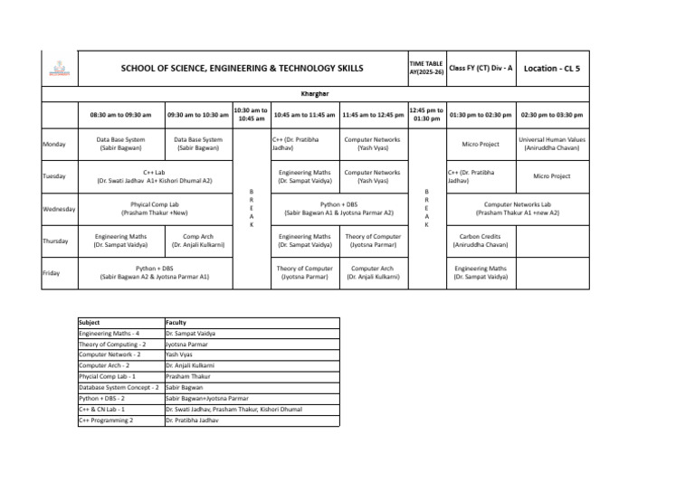 Time Table Sem 2 (CT) - A Div | PDF | Computing