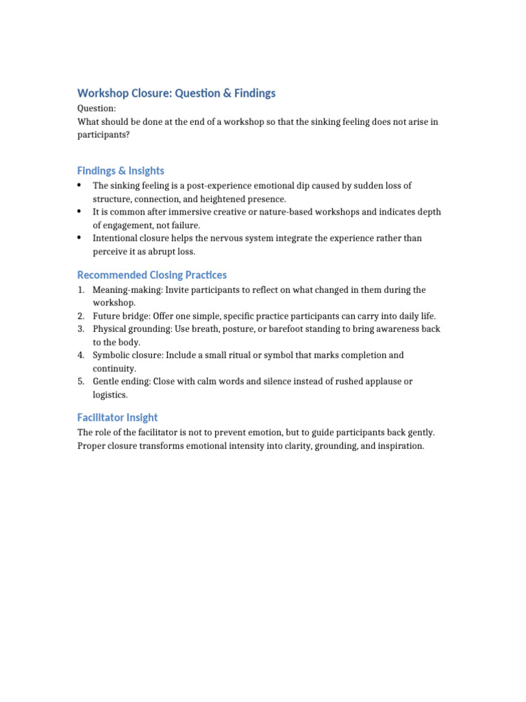 Workshop Closure Question and Findings | PDF