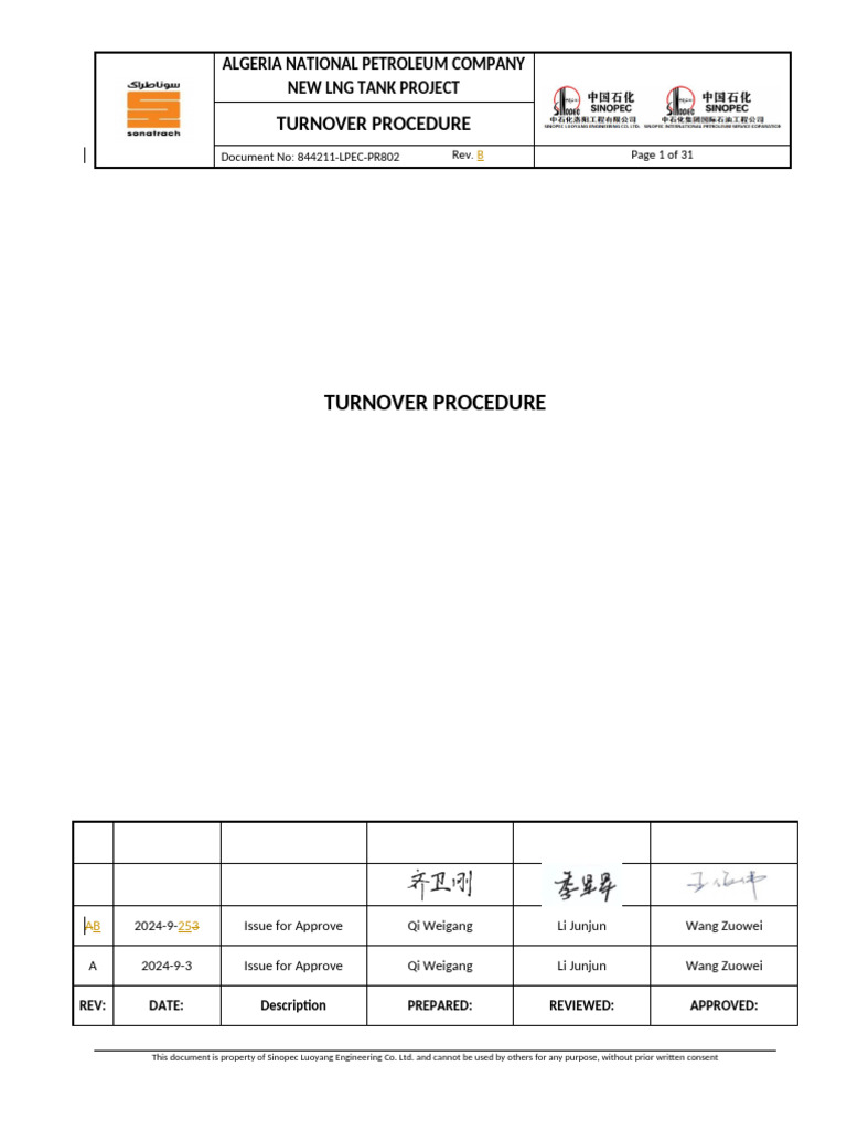 Algeria LNG Tank Project Turnover Guide | PDF | Quality Assurance | System