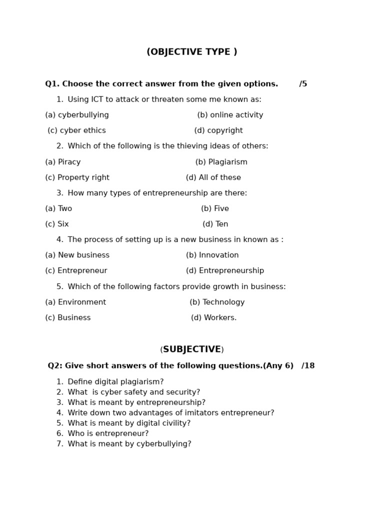 Six Class Computer Papers | PDF