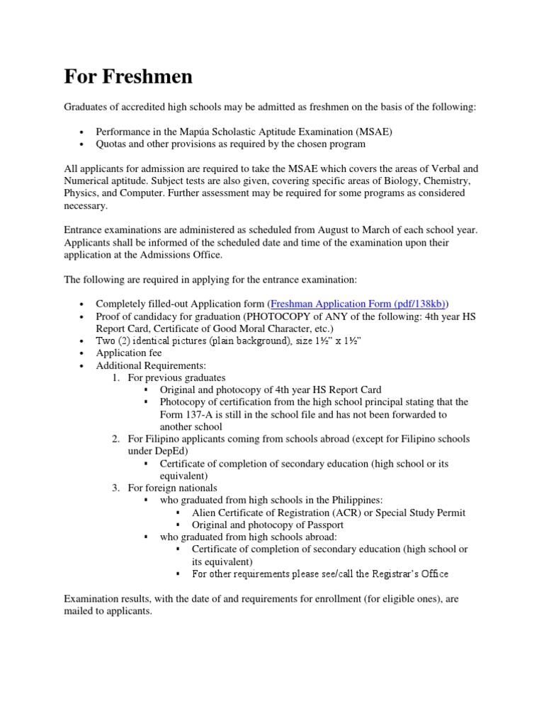 For Freshmen: Freshman Application Form (pdf/138kb) | Download Free PDF ...