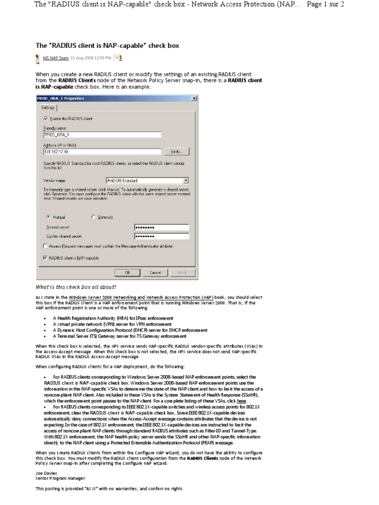 The - RADIUS Client Is NAP-Capable - Check Box | PDF | Radius ...