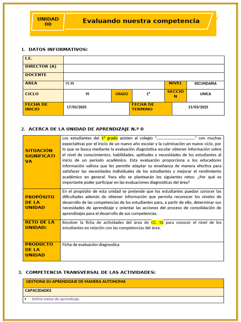 Unidad 00 Ccss -2025 | PDF | Evaluación | Aprendizaje