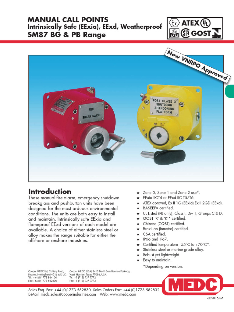 Manual Call Points Sm87 BG & PB Range Gost Atex: Intrinsically Safe ...