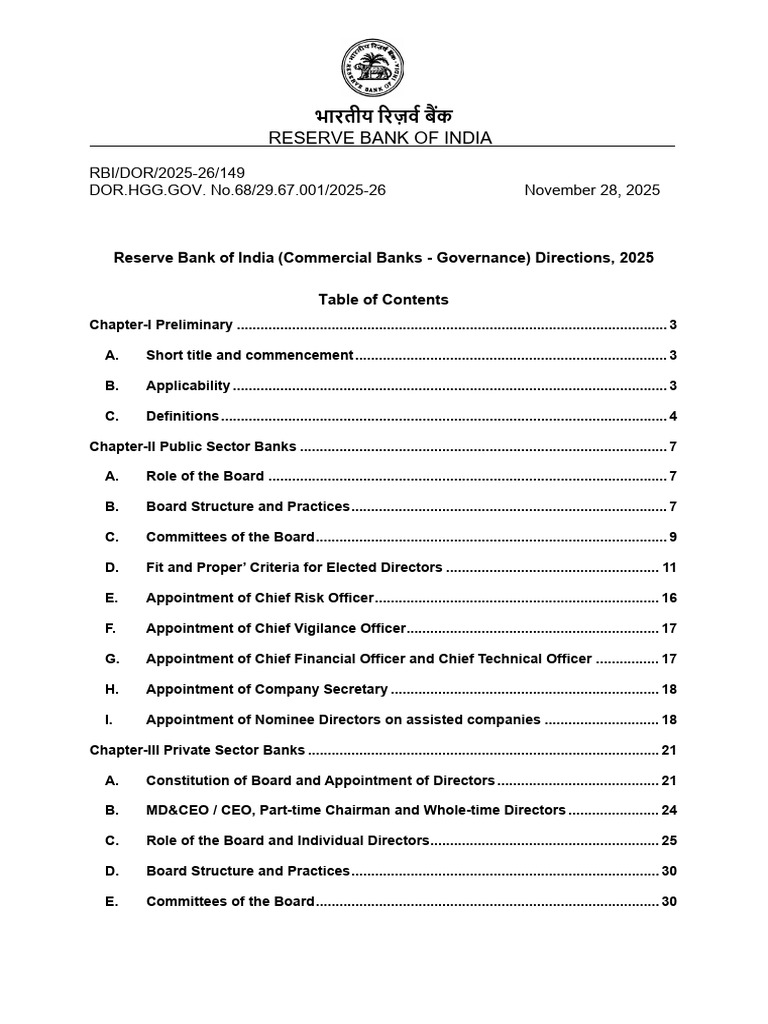 Reserve Bank of India (Commercial Banks - Governance) Directions, 2025 ...