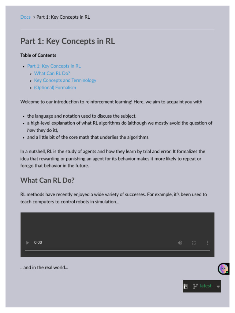 Part 1 - Key Concepts in RL - Spinning Up Documentation | PDF | Normal ...