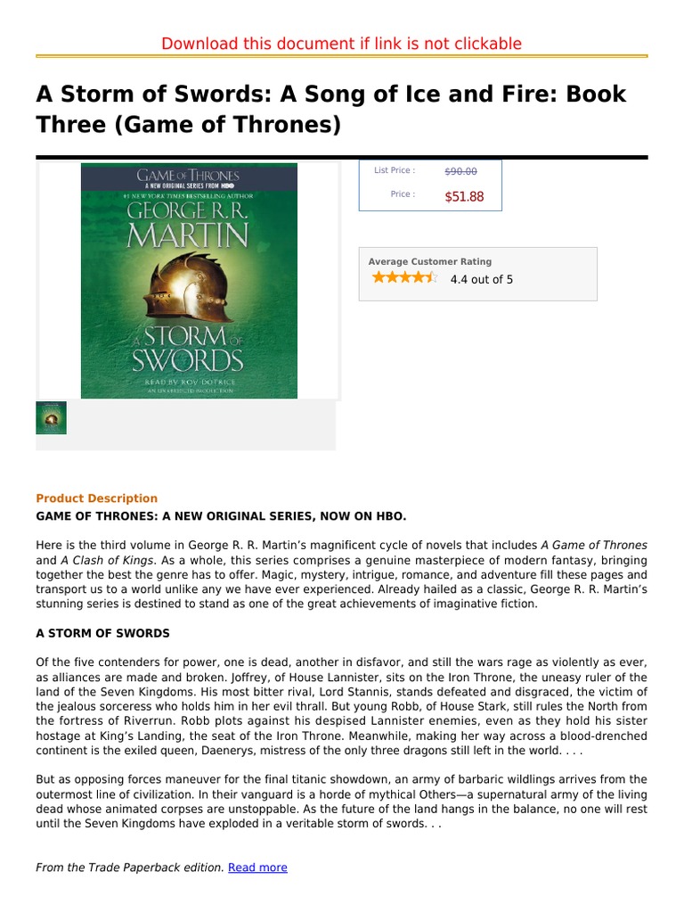 A Storm of Swords A Song of Ice and Fire Book Three (Game of Thrones ...