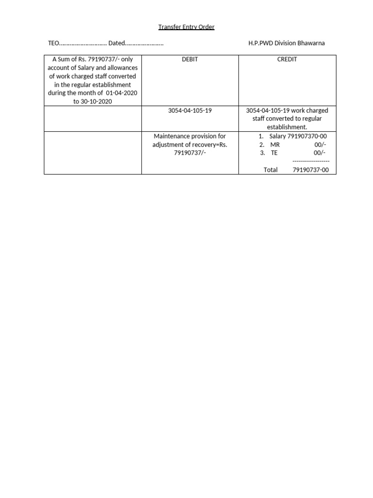 Transfer Entry Order | PDF