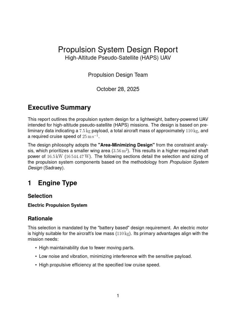 HAPS UAV Propulsion System Design Report | PDF | Propeller | Spacecraft ...