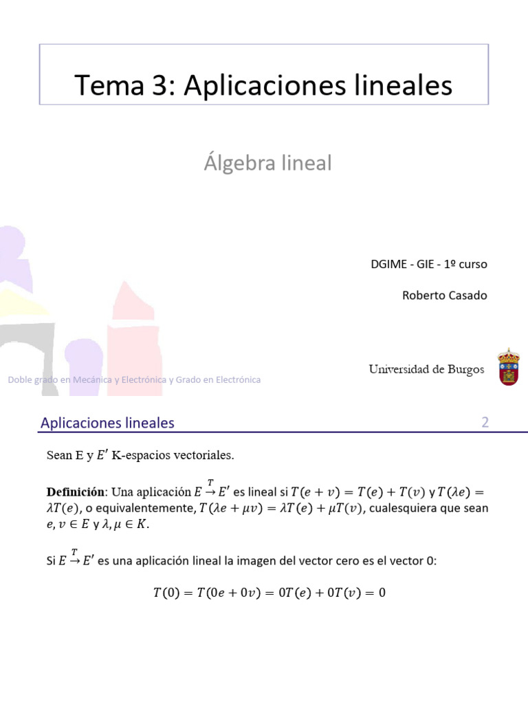 Teoría - Tema 3 - Aplicaciones lineales | PDF | Mapa lineal | Base ...