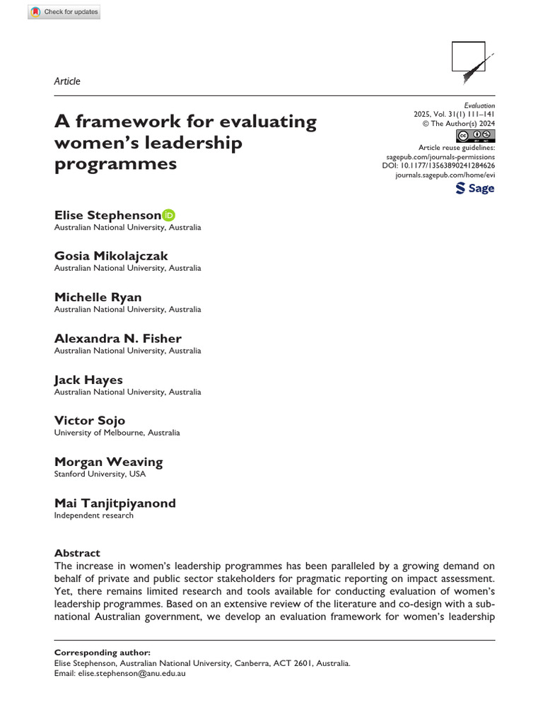Evaluating Women's Leadership Programs | PDF | Evaluation | Leadership