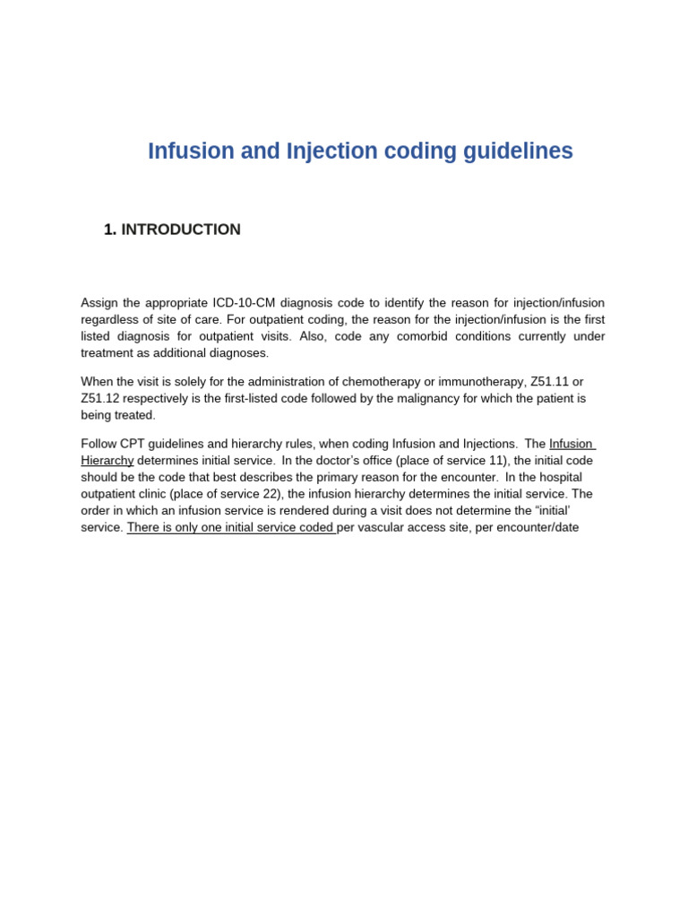 Infusion and Injection Coding Guidelines | PDF | Intravenous Therapy ...