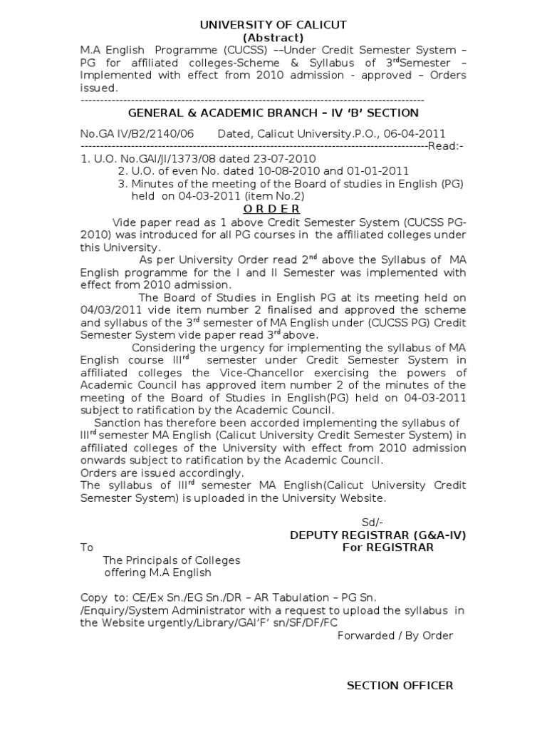 Third Semester Syllabus Calicut University | PDF | English Language | Grammar