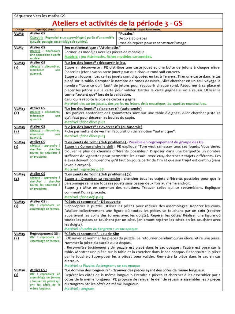 Sequence Vers Les Maths GS Periode 3 | PDF