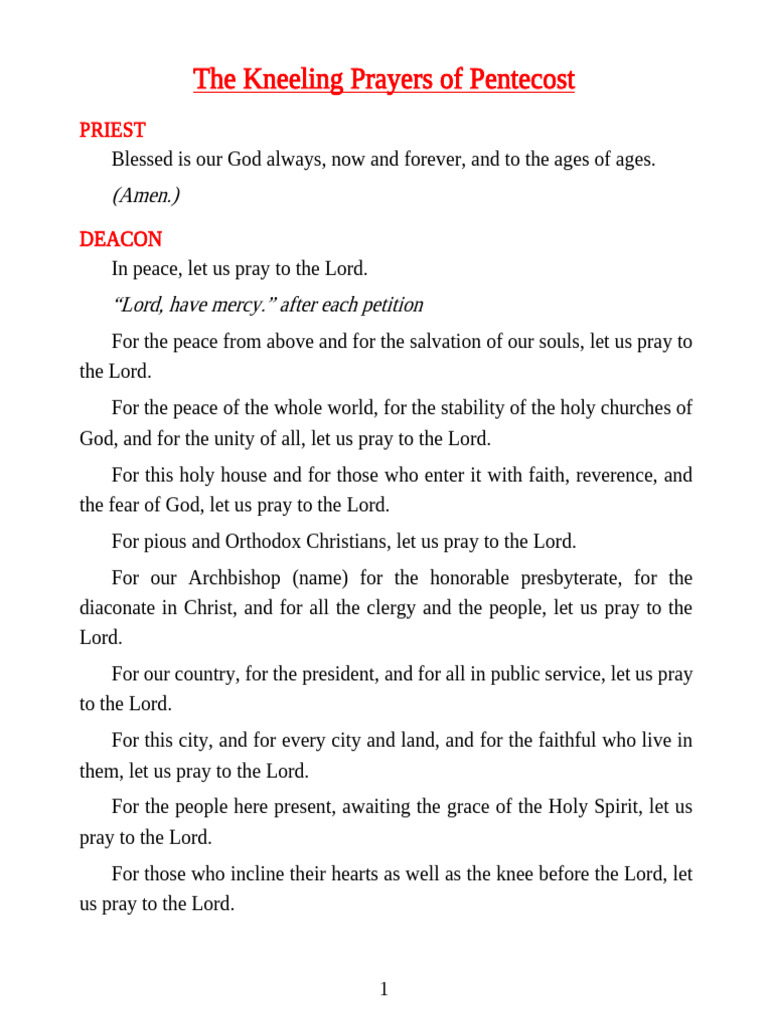 Kneeling Prayers for Pentecost Service | PDF | Lord's Prayer | God The ...