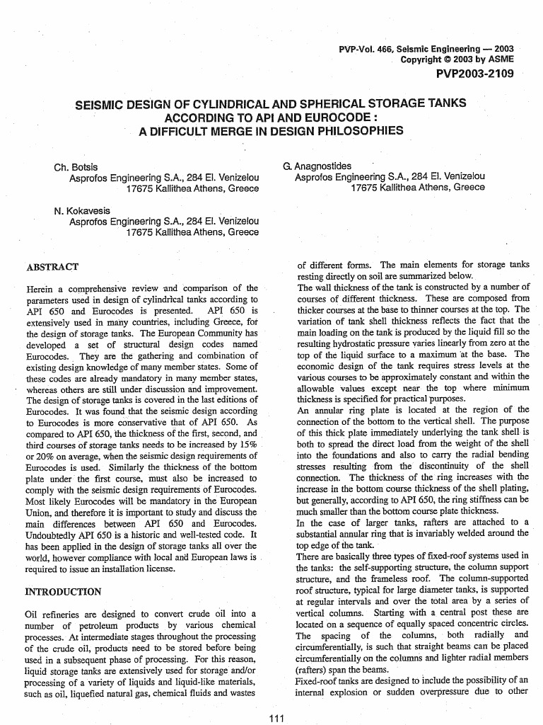 Seismic Design of Spherical Storage Tanks | PDF