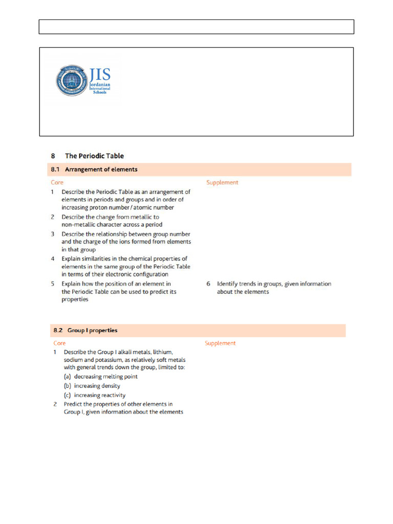 Chemistry 0620 Topic 8: Name: Grade | PDF